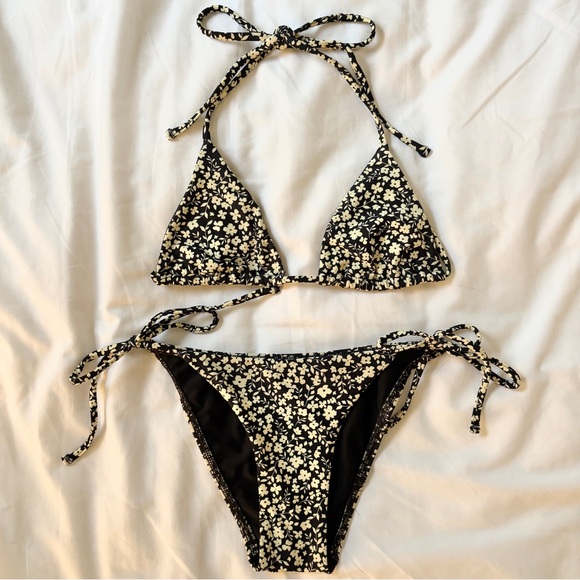 Matteau | Swim | Matteau Floral String Bikini In Black Golden Primrose ...